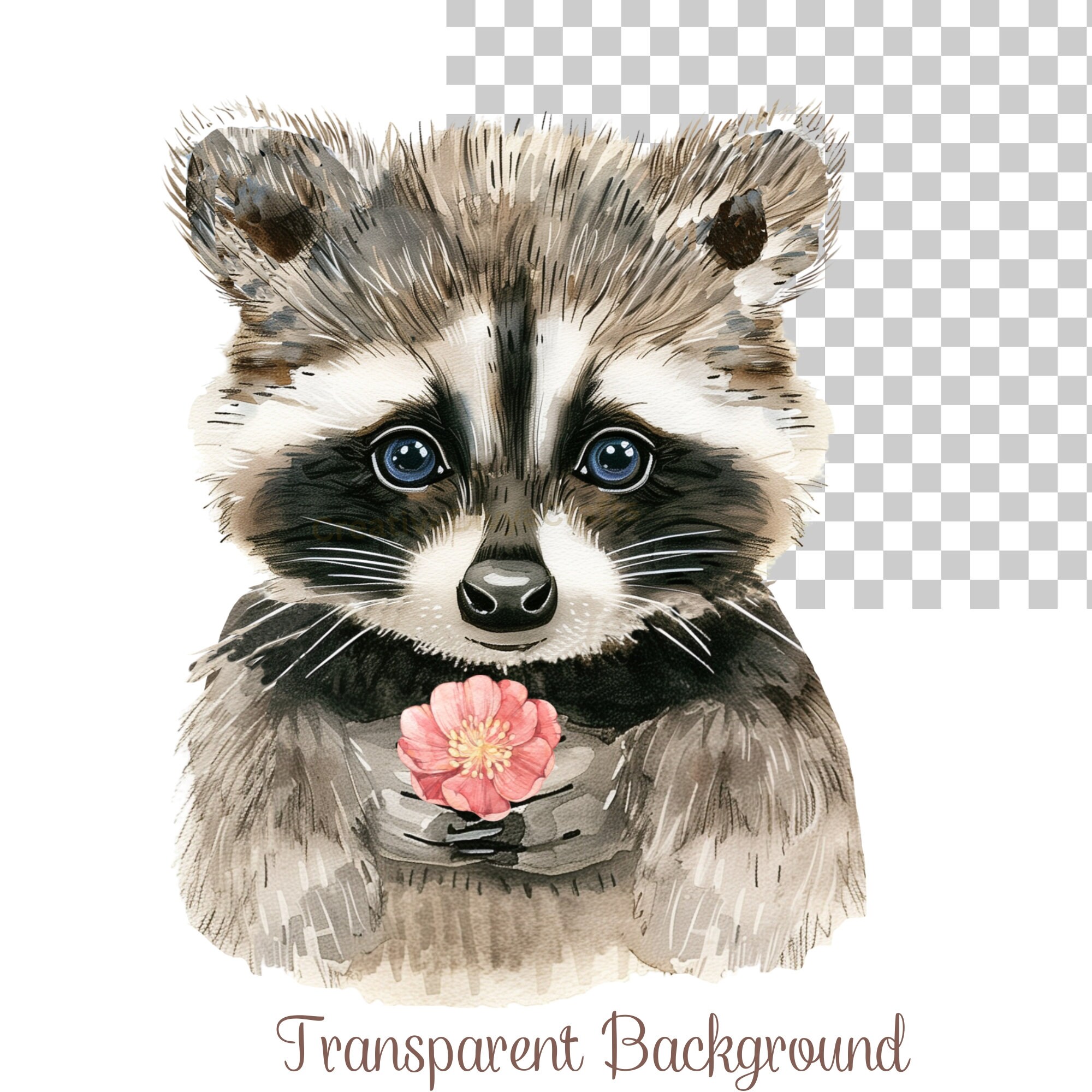 Cute Watercolor Baby Raccoon Clipart / Forest Animal Clipart / Funny ...