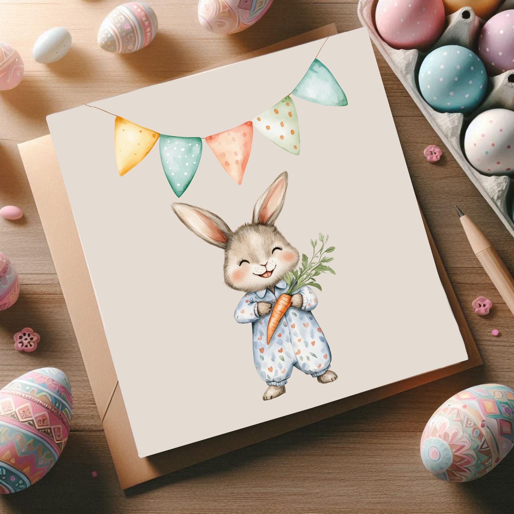 Happy Easter Bunny Rabbit Clipart - Watercolor Easter Images - Spring ...