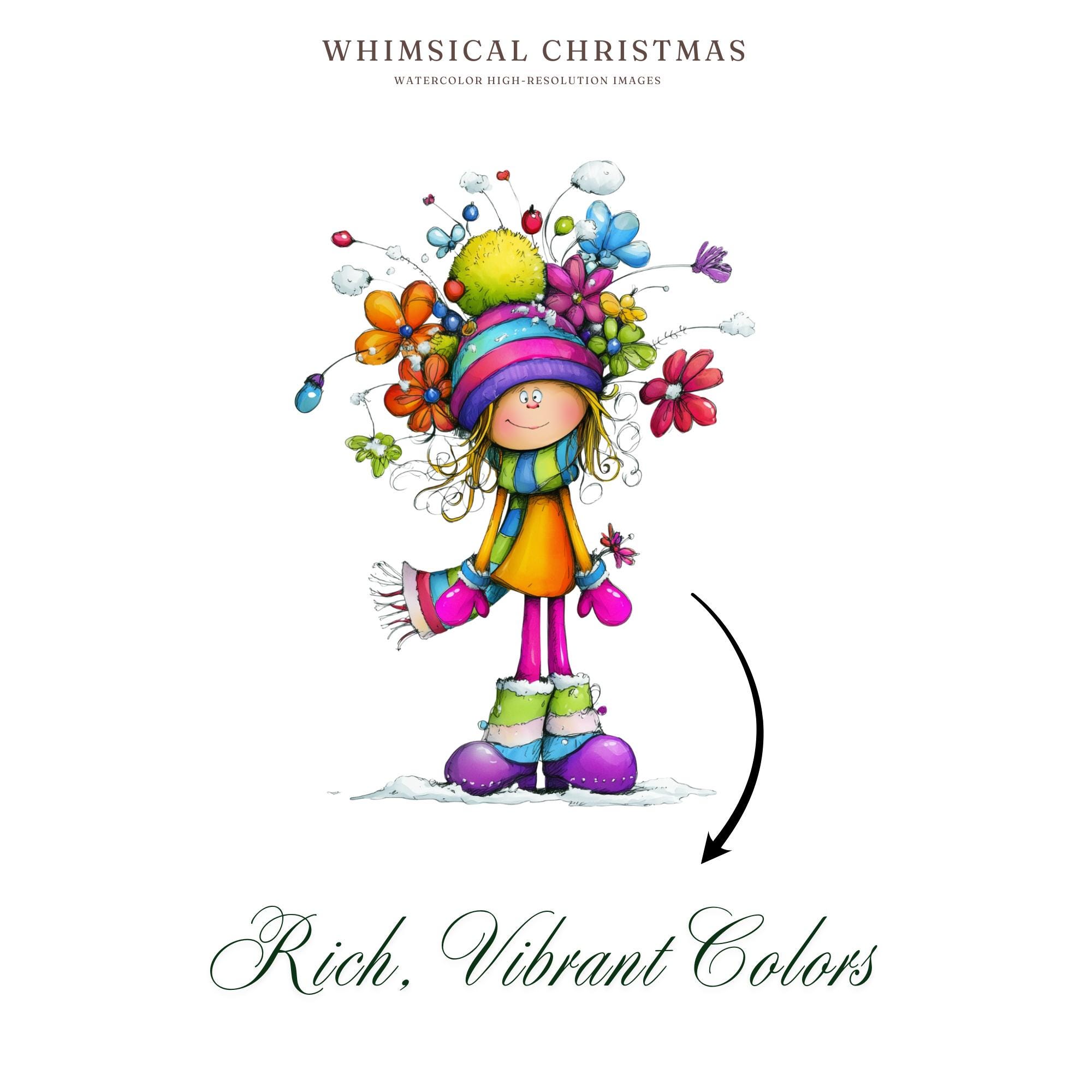 Watercolor Whimsical Christmas Clipart - Boho Christmas Digital Design ...