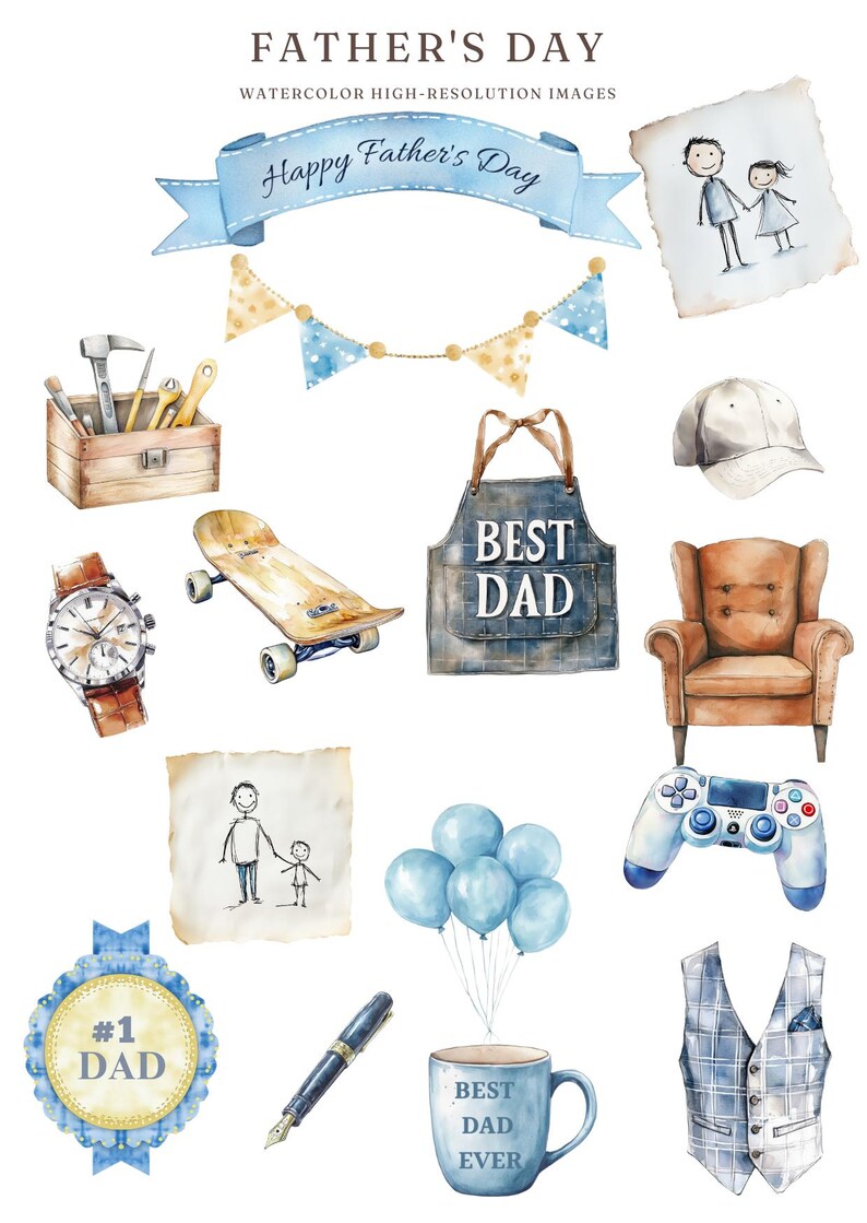 Watercolor Fathers Day Clipart - Dad Clip Art - Father's Day Digital ...