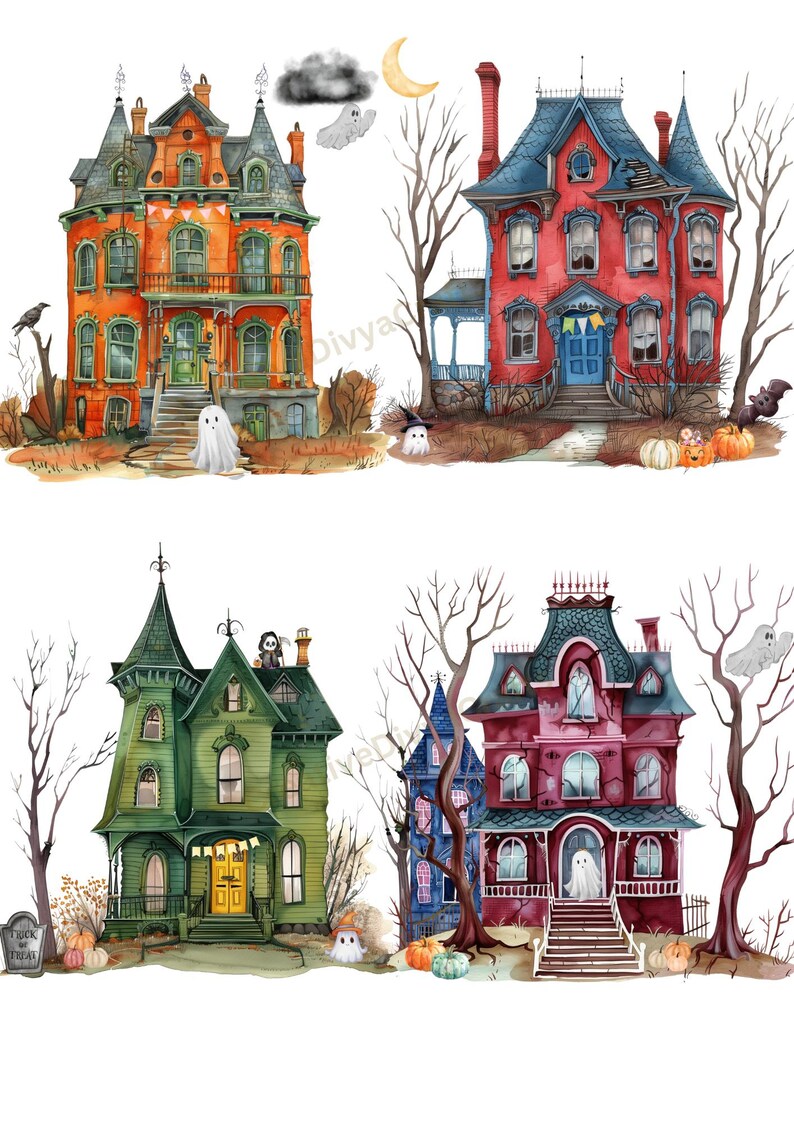Whimsical Haunted House Clipart - Haunted Mansion PNG - Cute Halloween ...