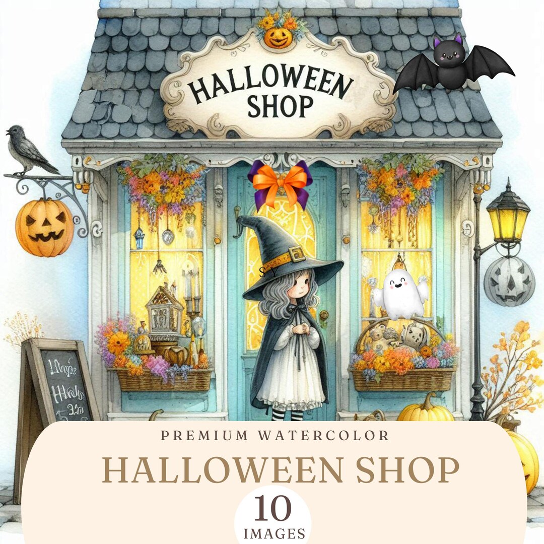 Watercolor Halloween Shop Clipart -spooky Haunted Store Clip Art ...