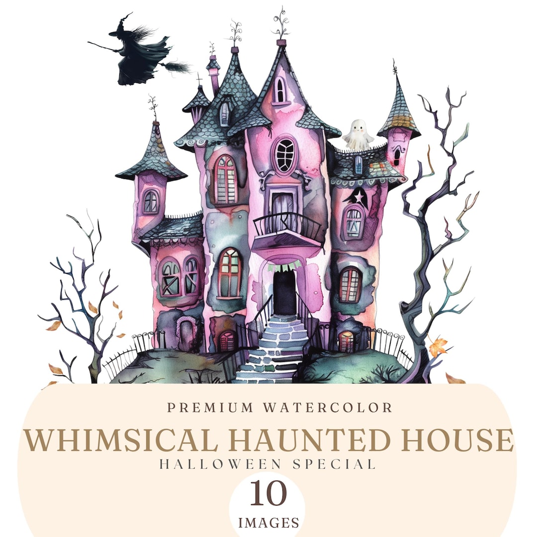 Whimsical Haunted House Clipart - Haunted Mansion PNG - Cute Halloween ...