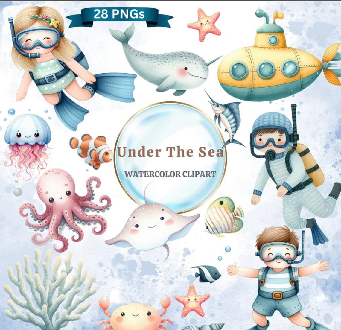Watercolor Under the Sea Clipart, Undersea Images , Underwater Clip Art ...