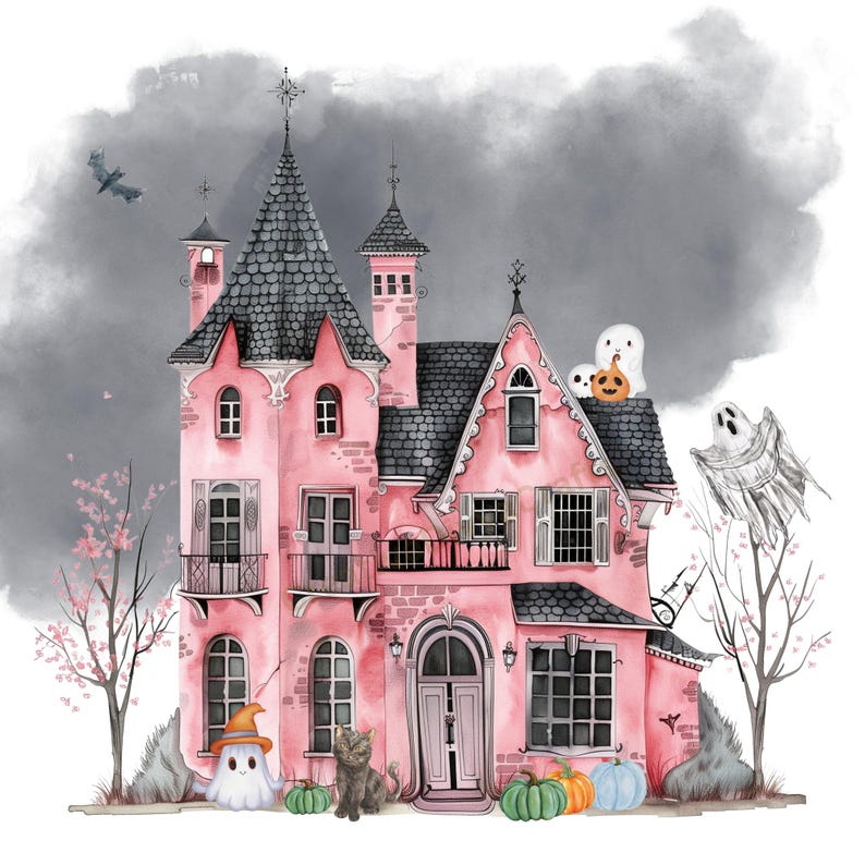 Whimsical Haunted House Clipart - Haunted Mansion PNG - Cute Halloween ...