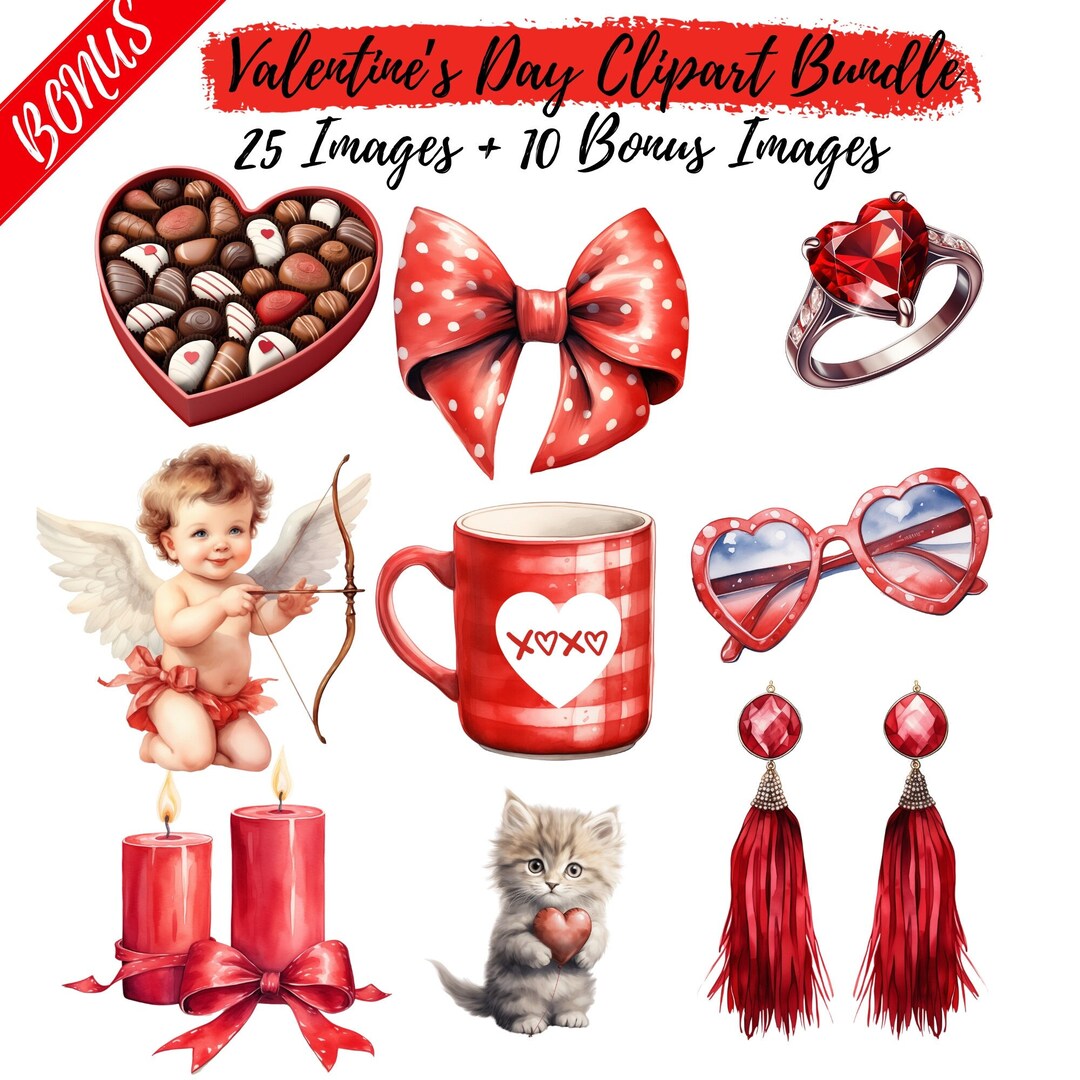 Valentines Day Clipart, Valentine Clip Art Watercolor, Cute Valentines ...