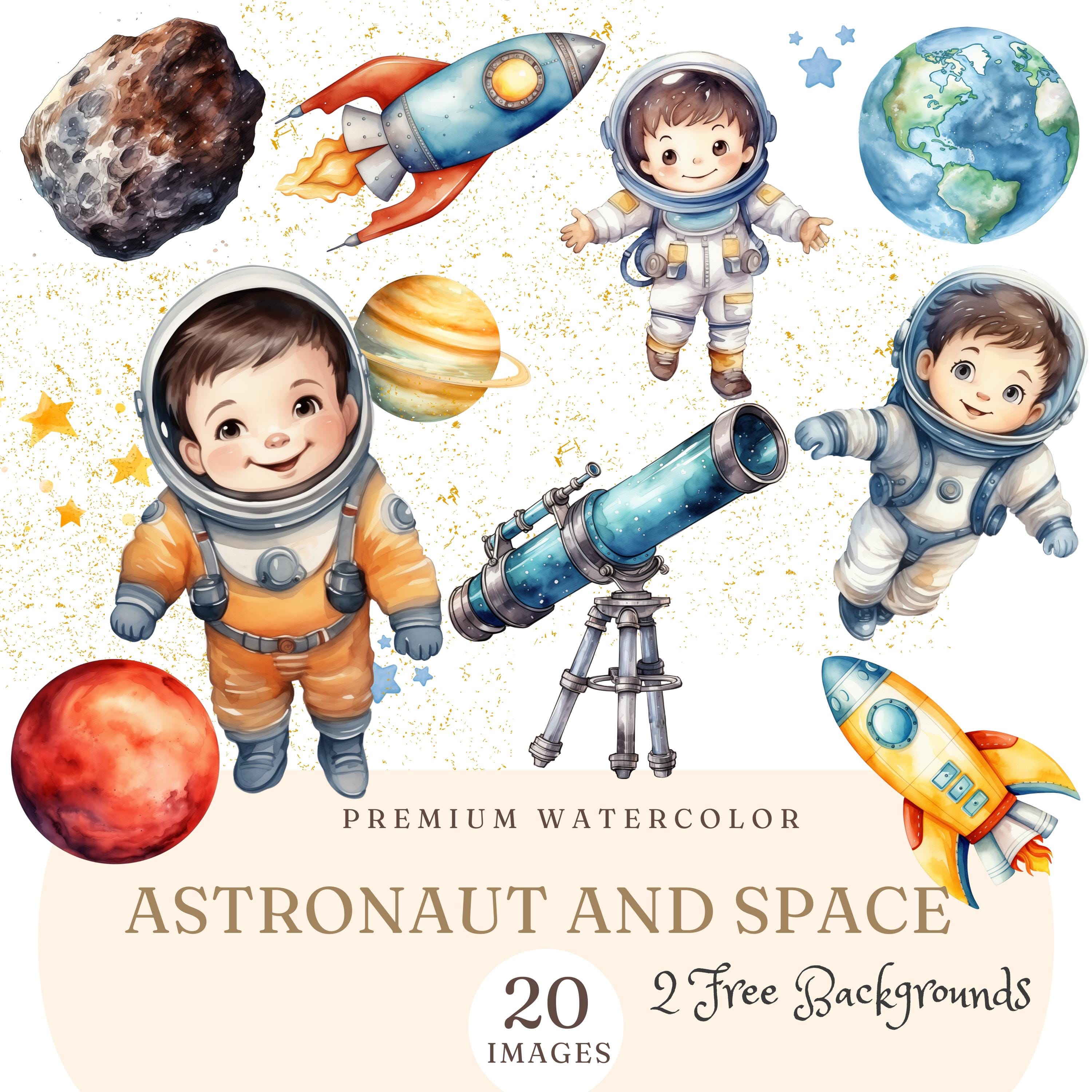 Watercolor Astronaut Boy Clipart, Outer Space Astronaut Image, Space ...