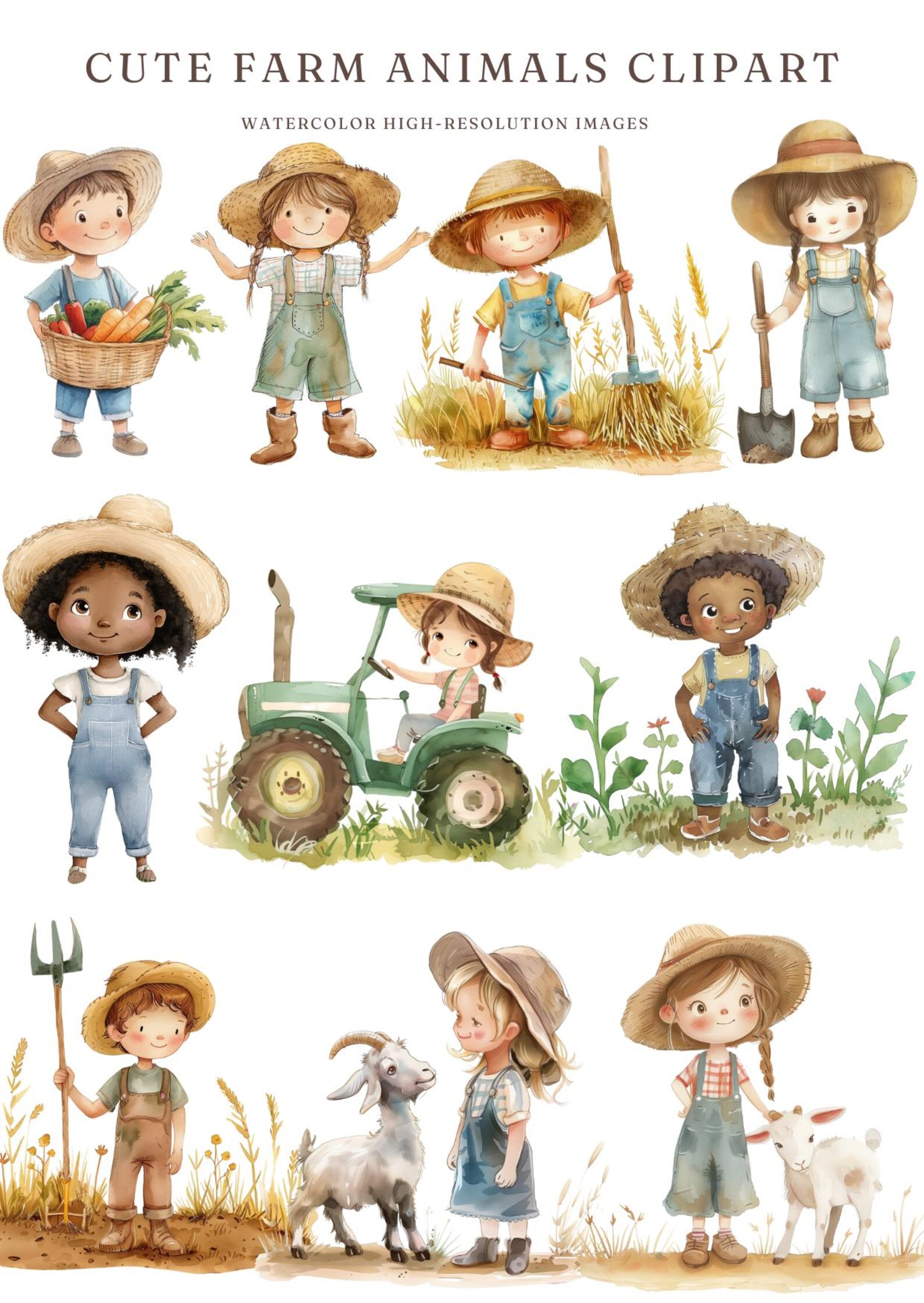 Watercolor Farm Animals Clipart - Baby Farm Animal Clip Art - Animal ...
