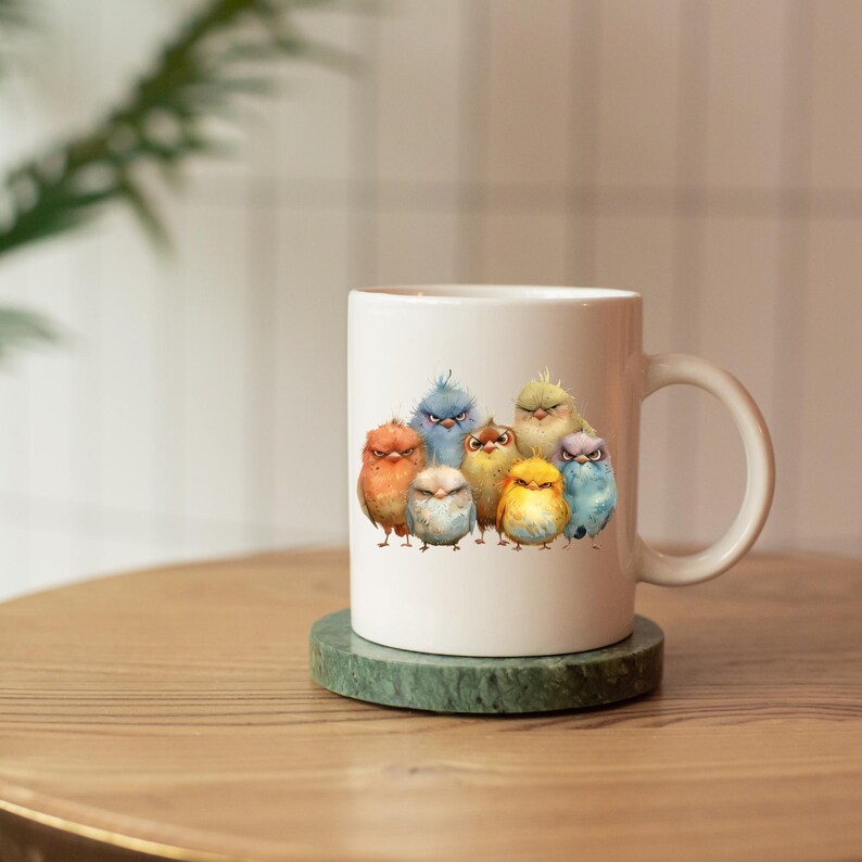 Grumpy Birds Watercolor Clipart / Angry Cute Bird Illustrations / Funny ...