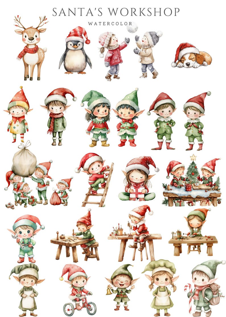Santa's Workshop Clipart - Watercolor Christmas Clip Art Graphics ...