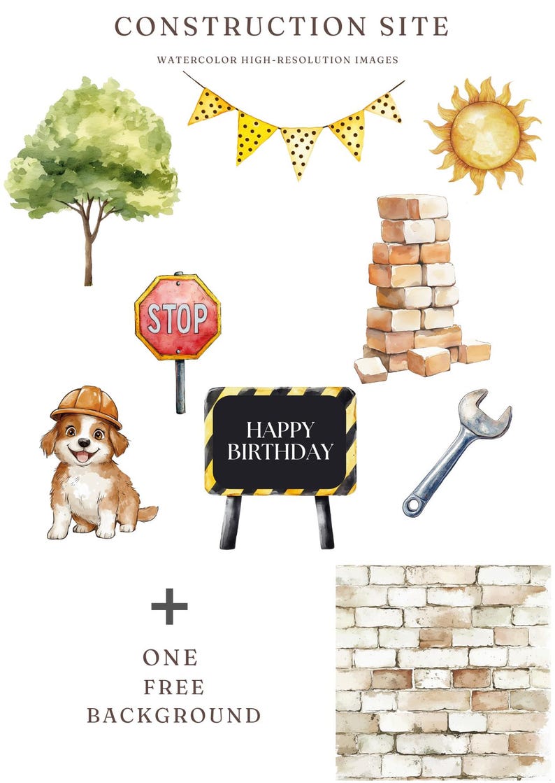 Watercolor Construction Vehicles Clipart - Cute Diggers, Trucks, Cranes ...