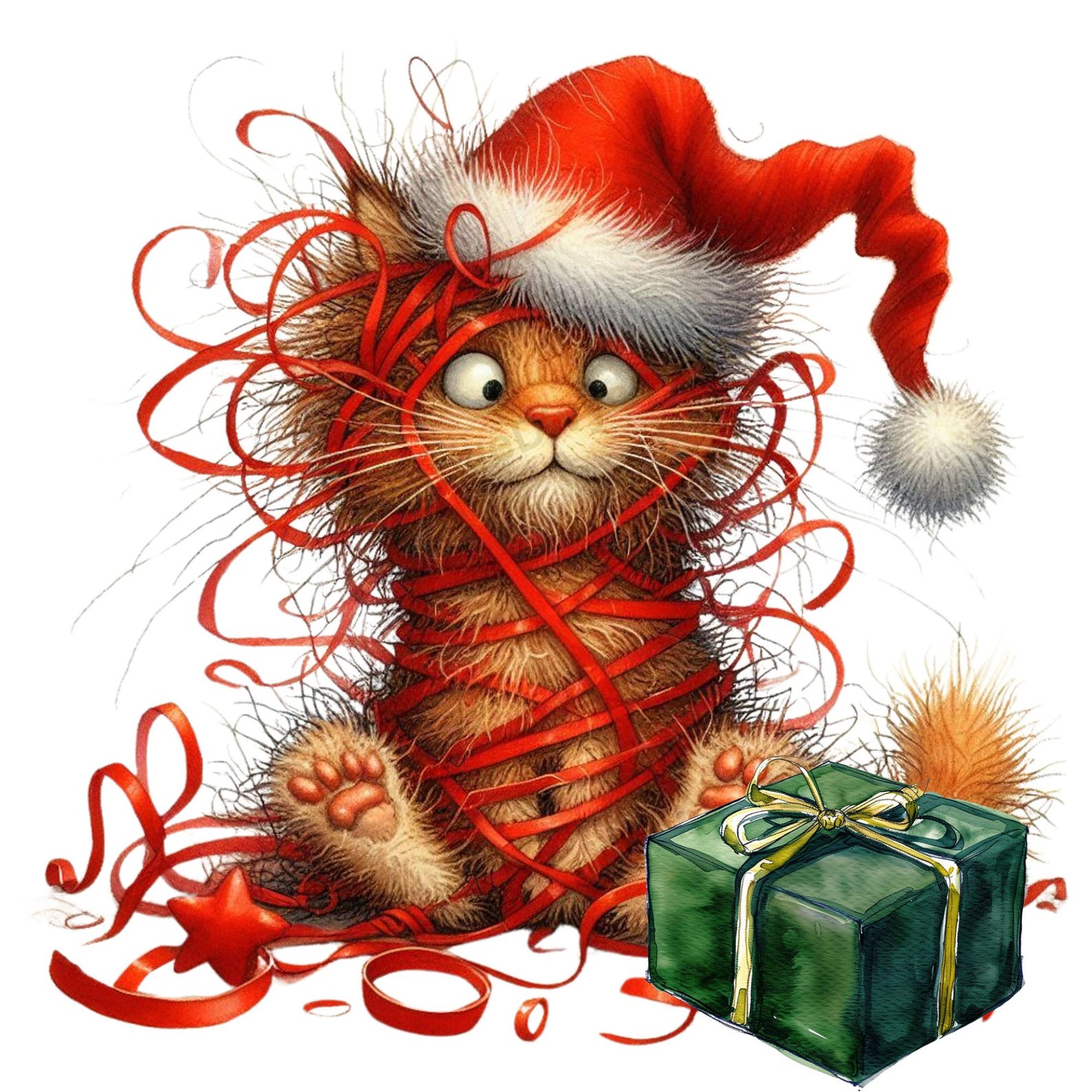 Quirky Cute Cats Christmas Clipart Watercolor Whimsical Cats Clip Art ...