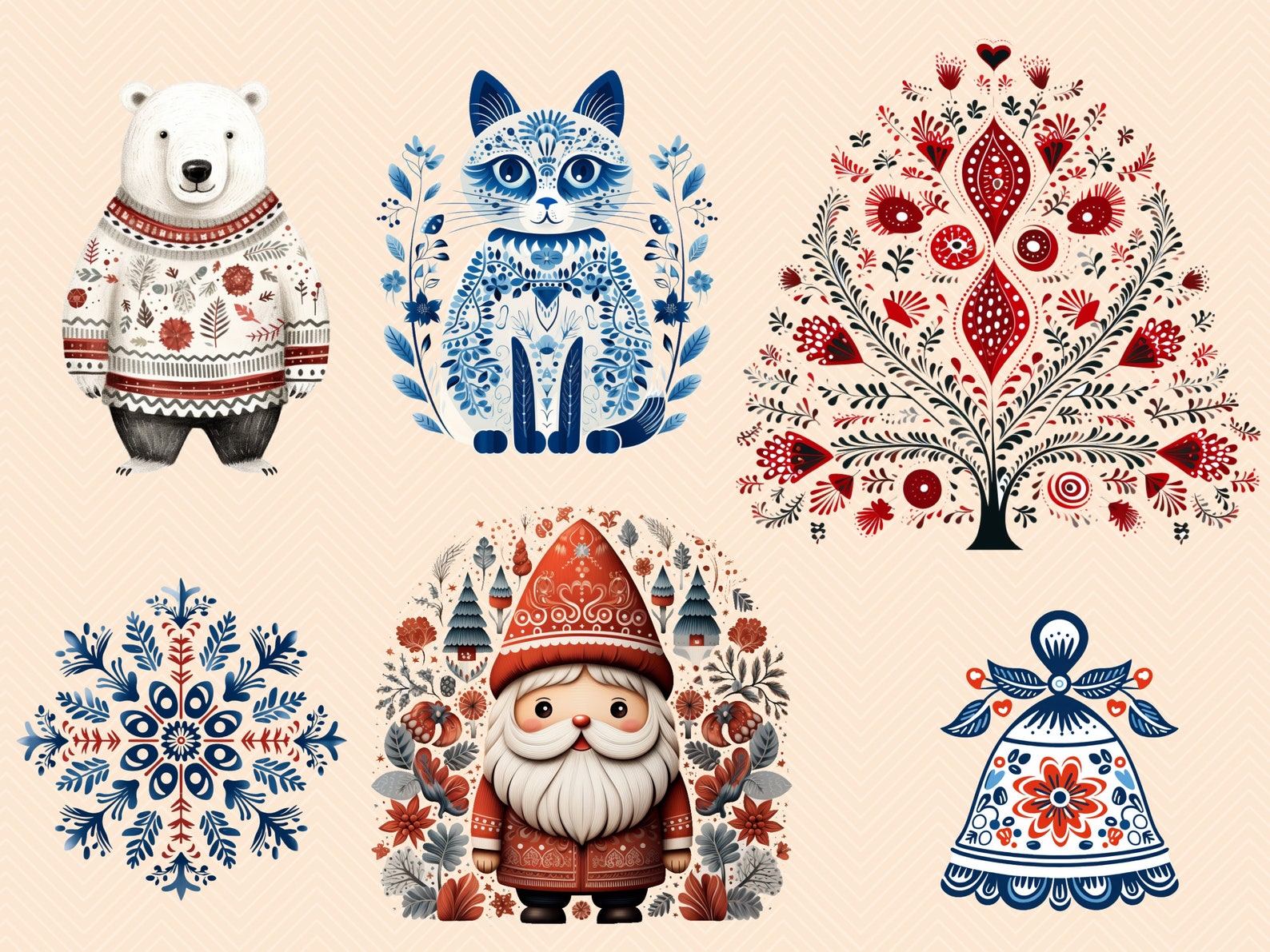 Scandinavian Christmas Clipart, Christmas Folk Art, Scandinavian ...