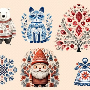 Scandinavian Christmas Clipart, Christmas Folk Art, Scandinavian ...