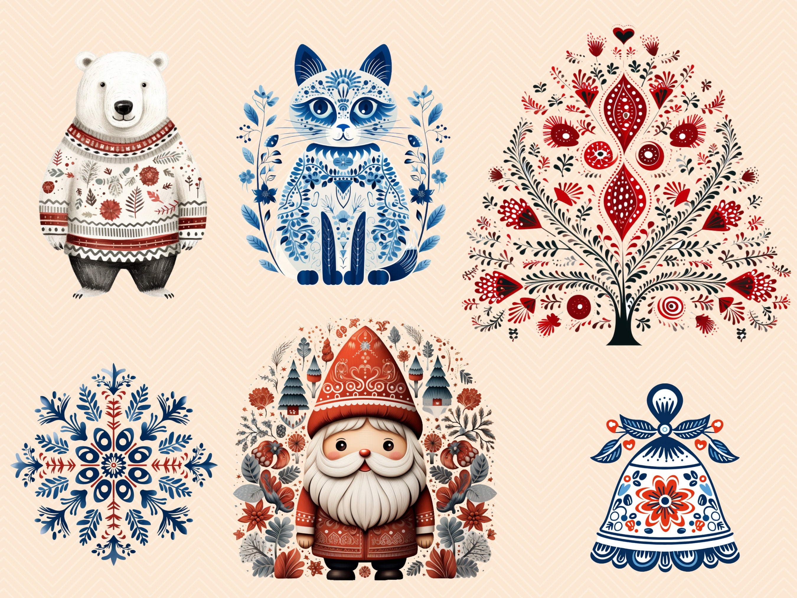 Scandinavian Christmas Clipart, Christmas Folk Art, Scandinavian ...