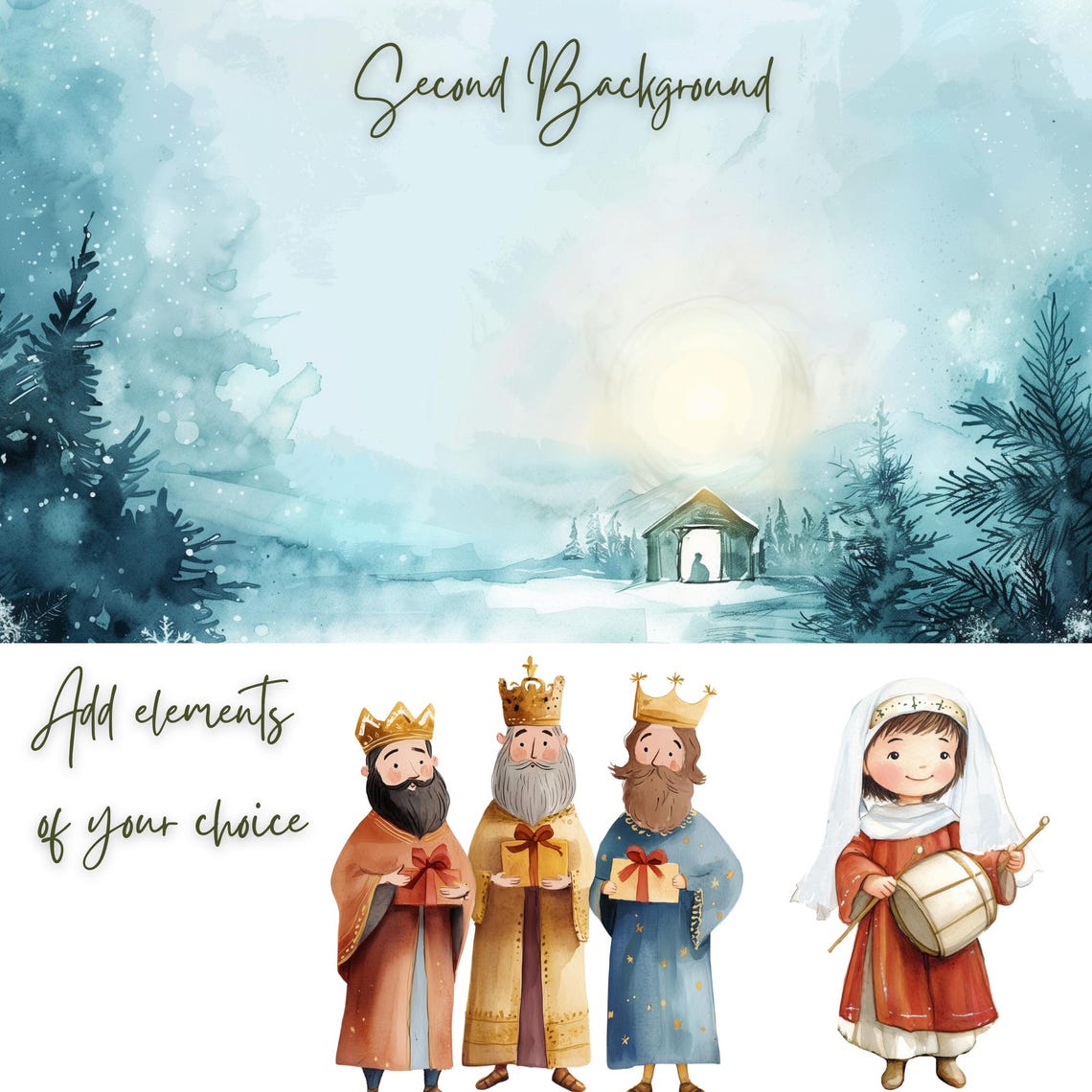 Watercolor Nativity Clipart - Christmas Story PNG Images - Digital ...