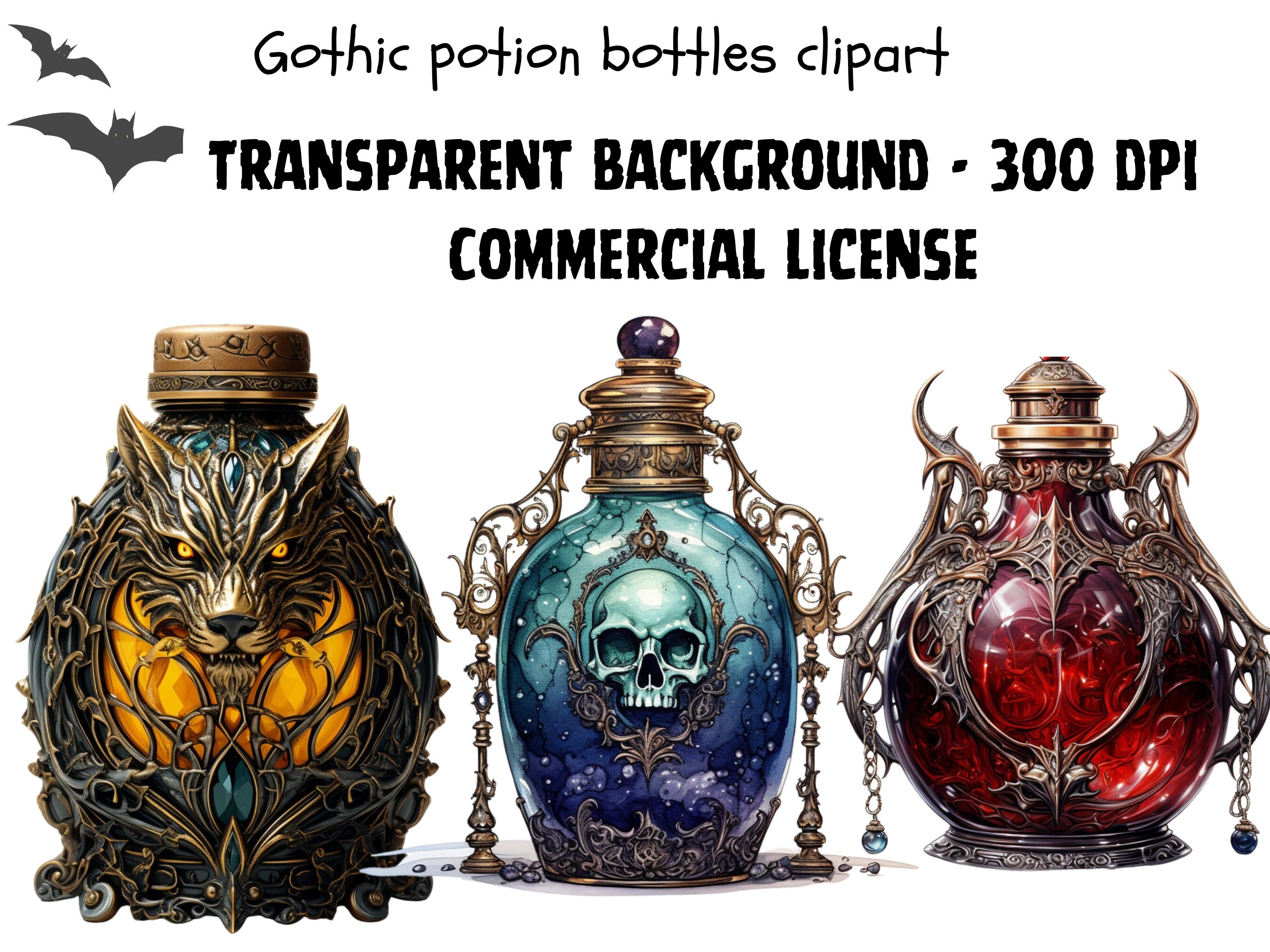 Magic Potion Bottle Clipart, Halloween PNG, Gothic Apothecary Potion ...