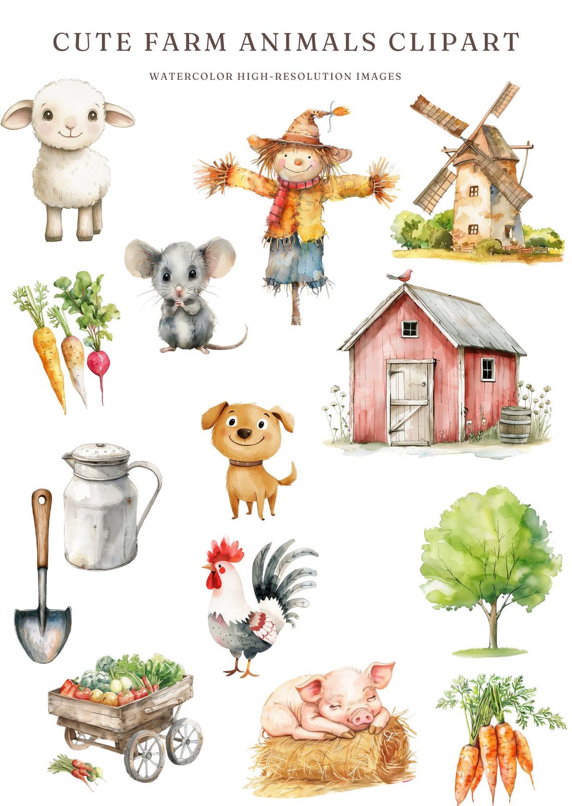 Watercolor Farm Animals Clipart - Baby Farm Animal Clip Art - Animal ...