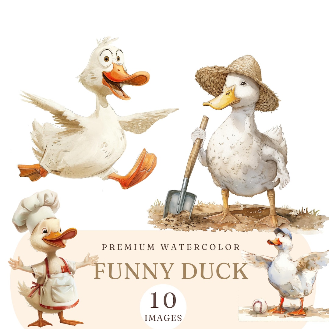 Watercolor Duck Clipart: Silly Cartoon Duck PNG (digital Download) - Etsy