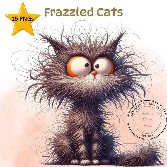 Cute Crazy Cats Clipart Funny Quirky Cats PNG Frazzled Cat Clipart Whimsical Grumpy Cats Illustrations digital Silly Cat Clipart Etsy