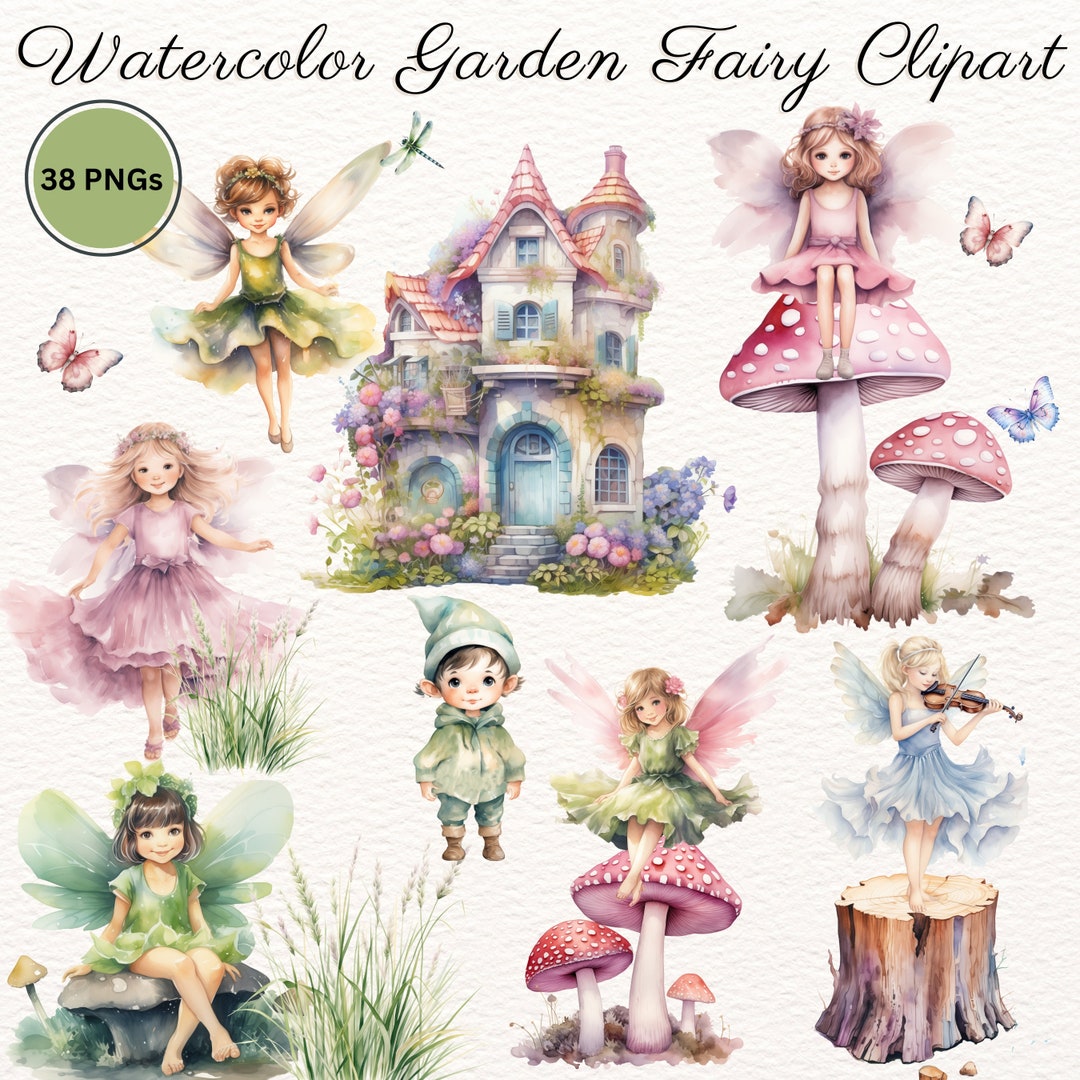 Watercolor Fairy Clipart, Fairy Garden and Enchanted Forest Clipart ...