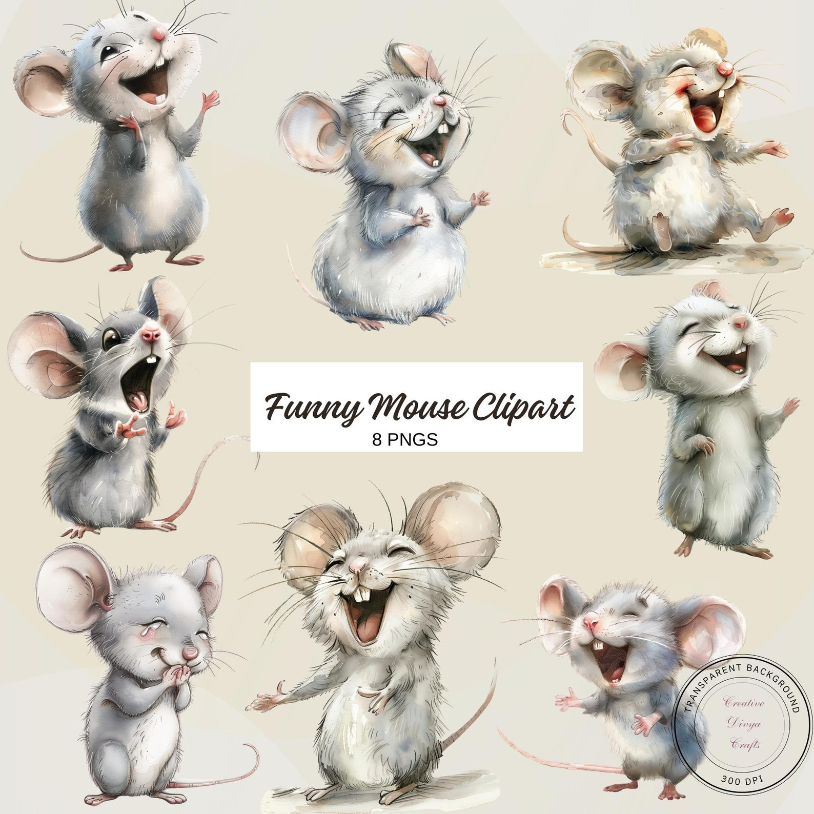 Whimsical Cute Little Mouse Clipart / Watercolor Cute Funny Animal PNG ...