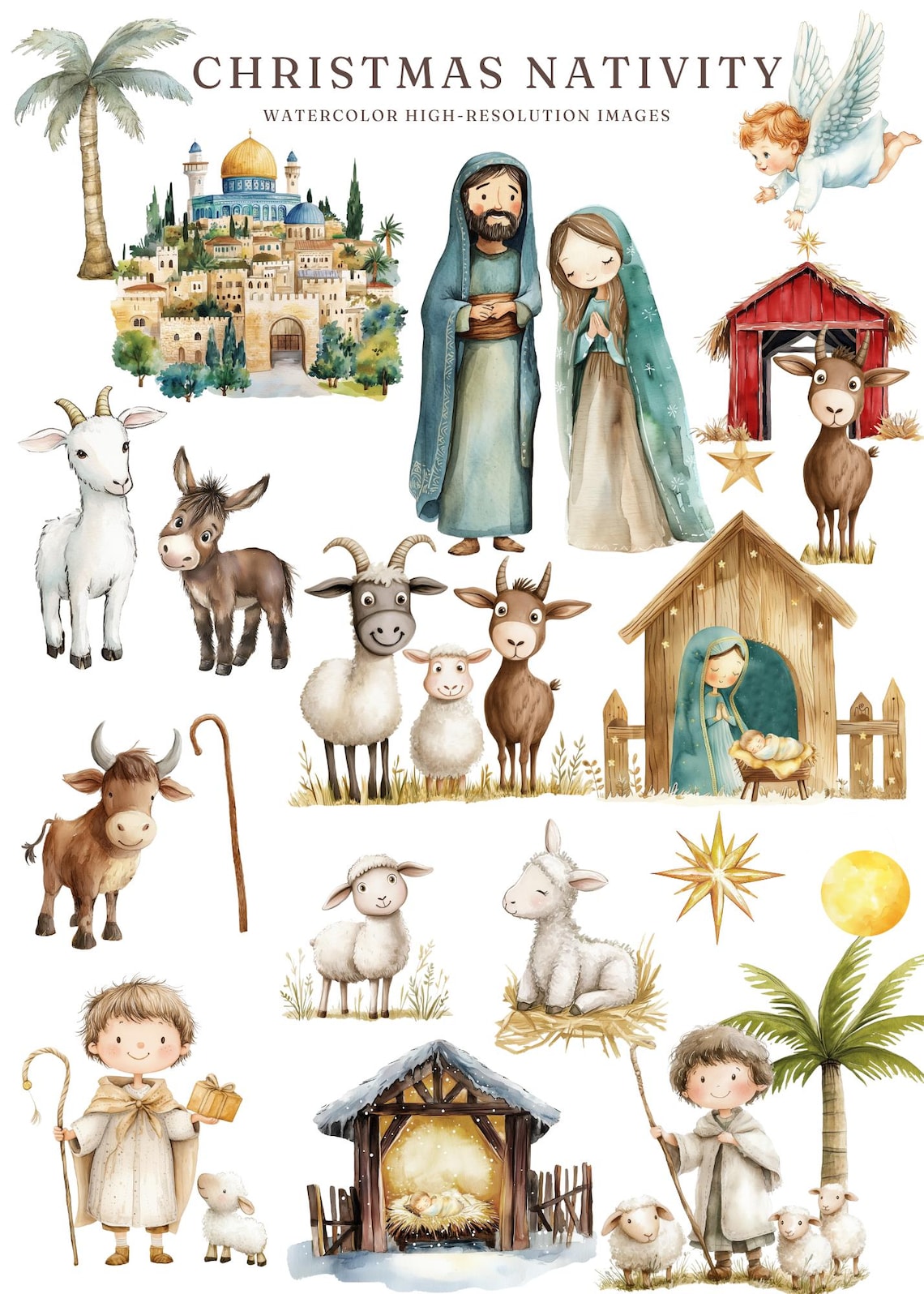 Watercolor Nativity Clipart - Christmas Story PNG Images - Digital ...