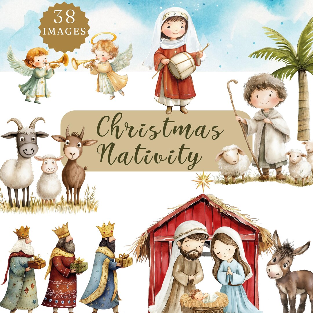 Buy Christmas Nativity Clipart Watercolor Cute Nativity Scene Nativity ...