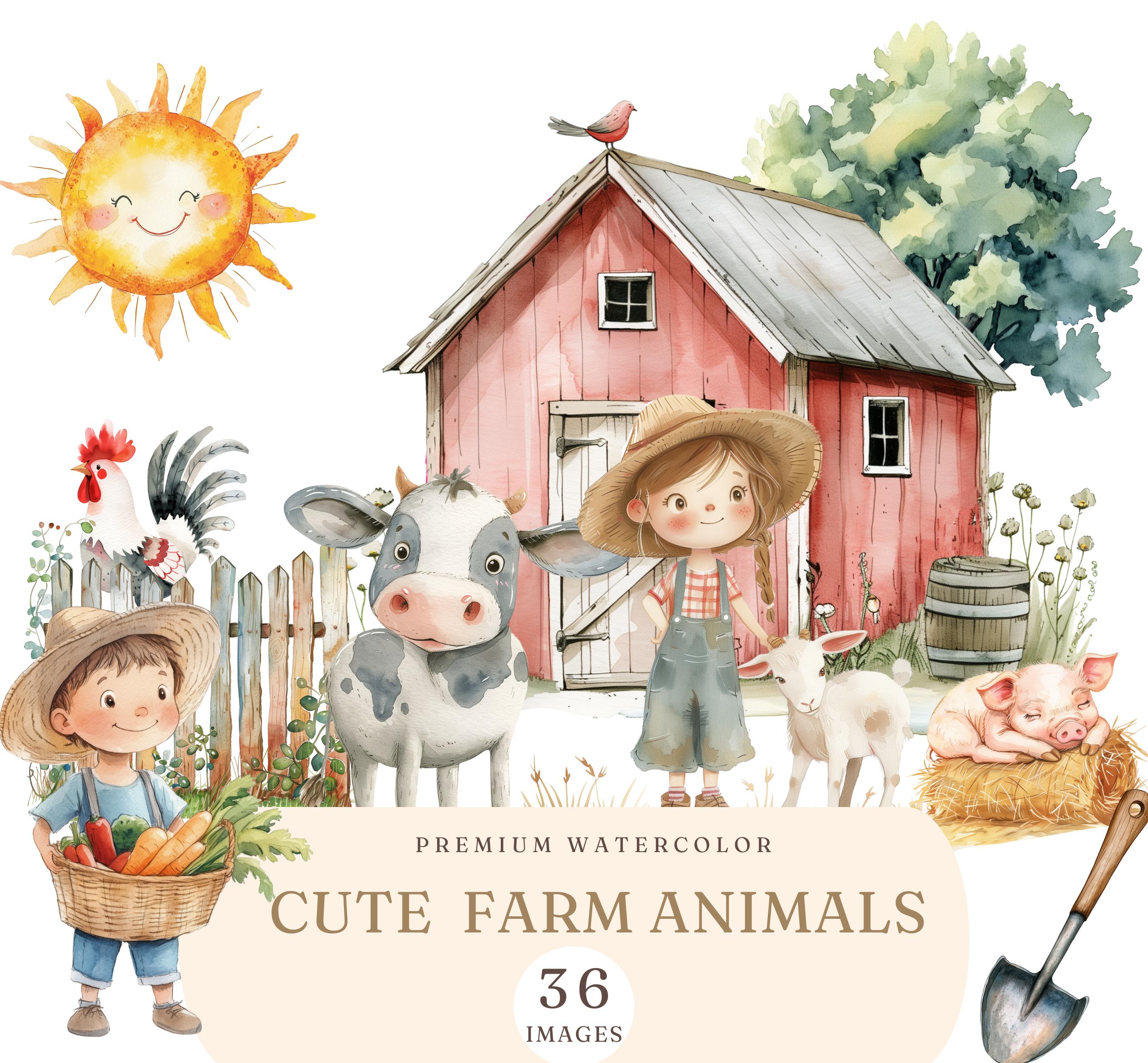 Watercolor Farm Animals Clipart - Baby Farm Animal Clip Art - Animal ...
