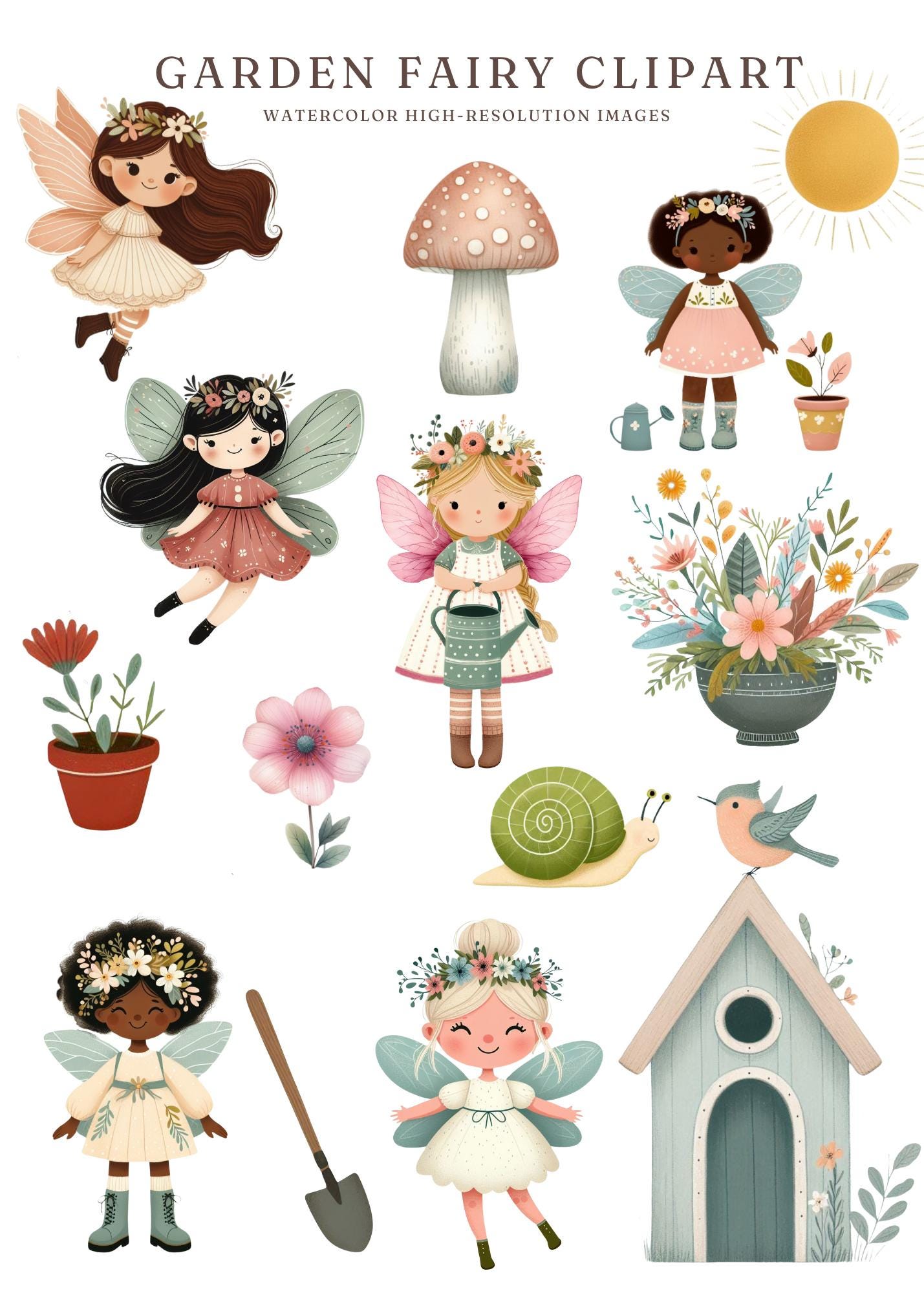 Watercolor Garden Fairy Clipart, Cute Fairies PNG, Magical Fairy ...