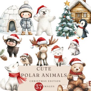 Cute Christmas Clipart Bundle - Watercolor Christmas Images - Christmas ...