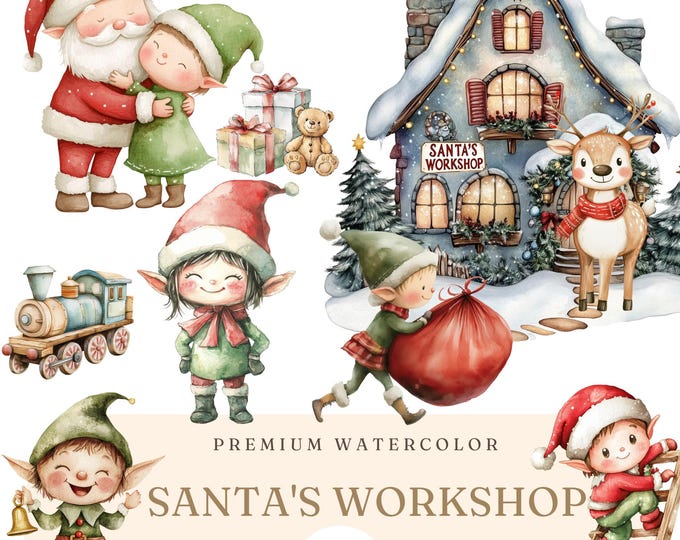 Cute Santa's Workshop Clipart - Cute Christmas Clipart - Christmas ...