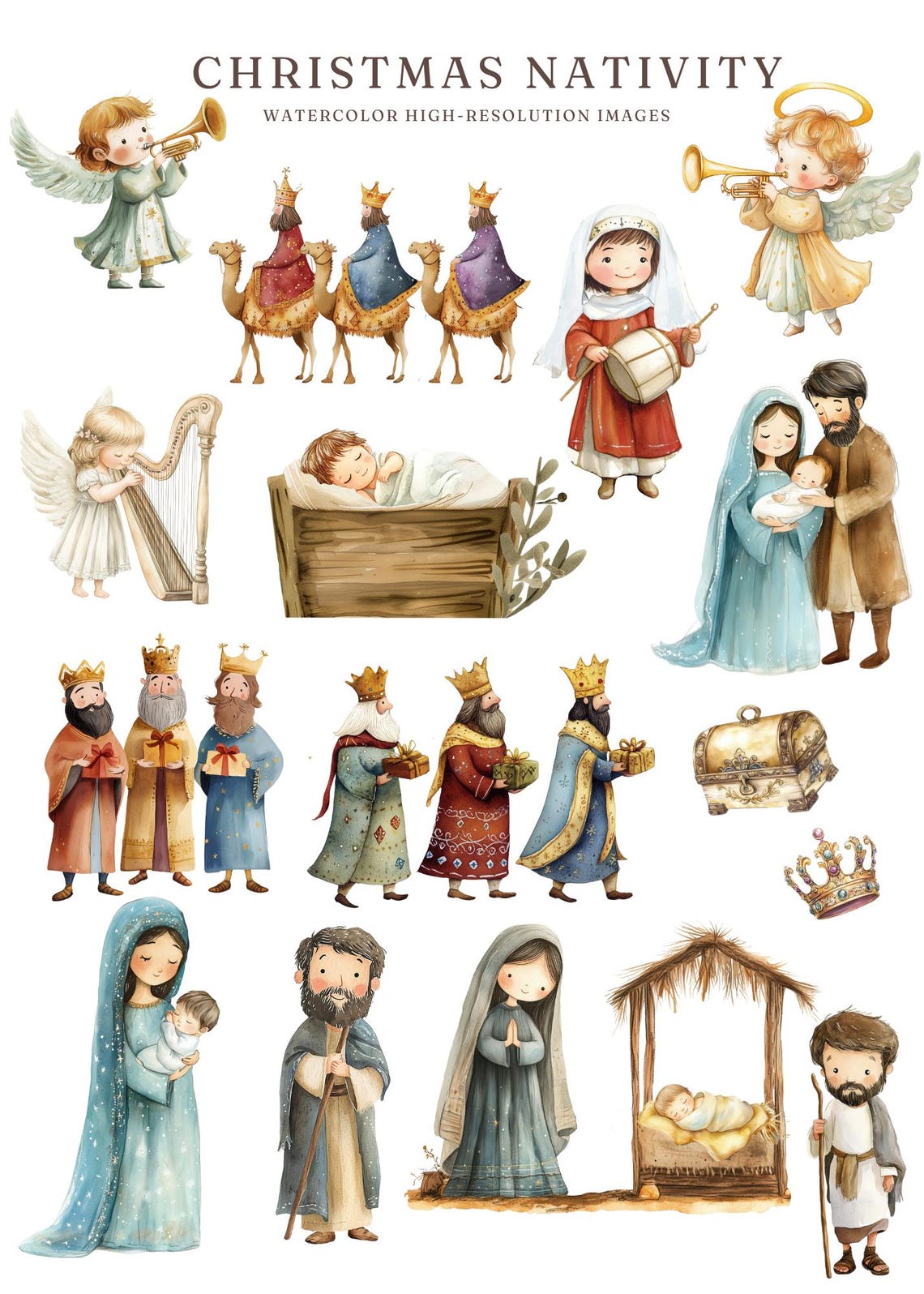 Watercolor Nativity Clipart - Christmas Story PNG Images - Digital ...