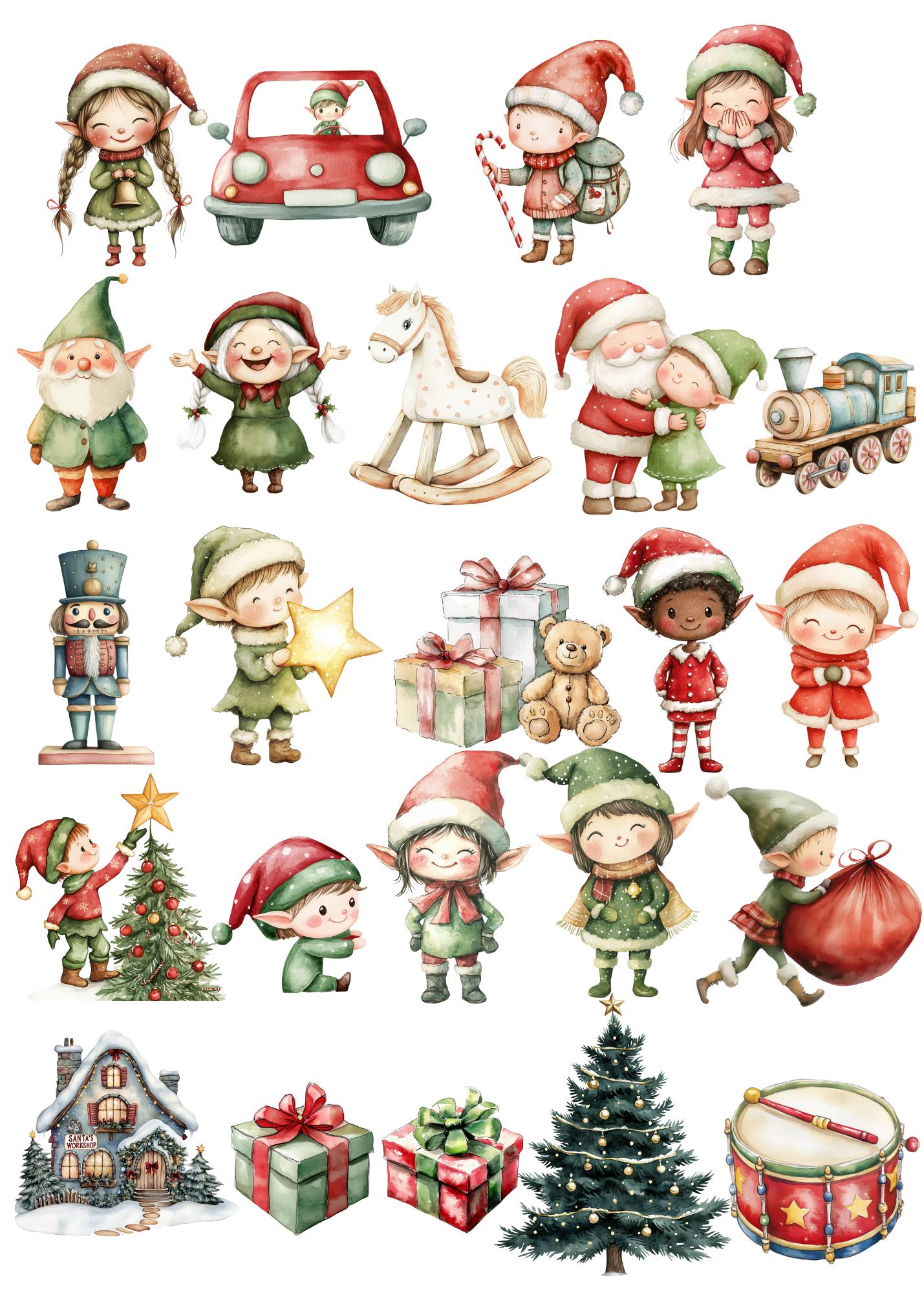 Santa's Workshop Clipart - Watercolor Christmas Clip Art Graphics ...