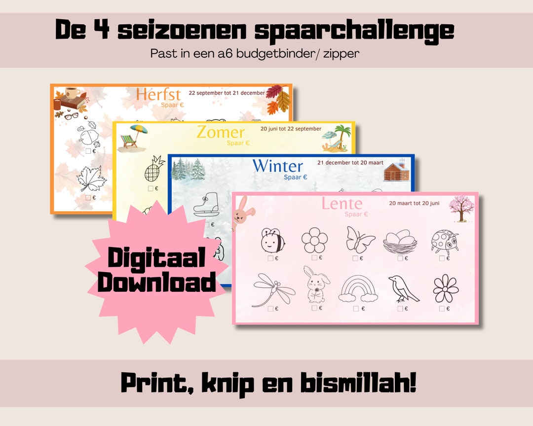 Digital 4 Seasons Savings Challenge for Cash Stuffing, Budget Planning ...