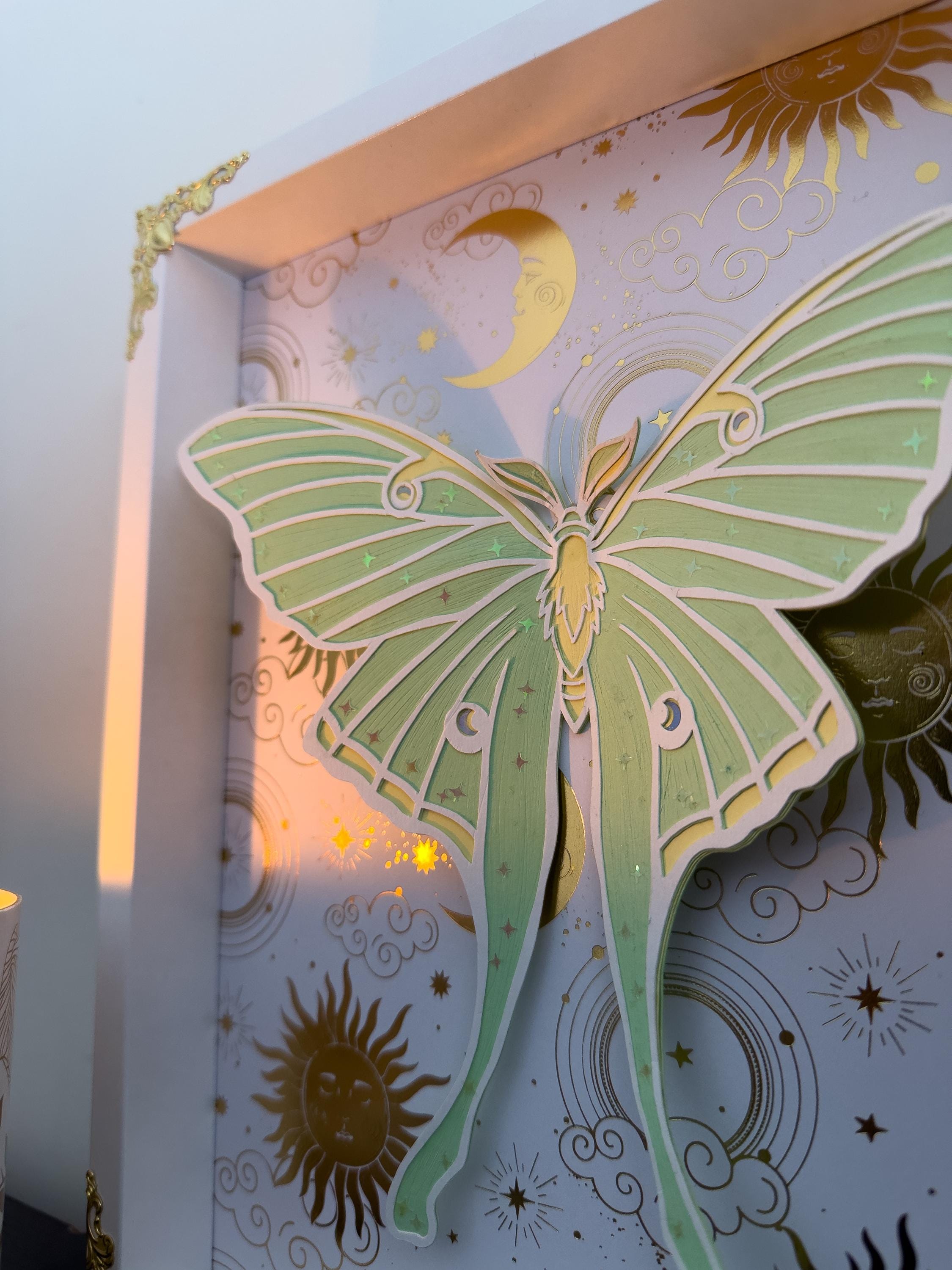 Handmade Sparkling Luna Moth - Framed - Shadow Box - Alternative ...