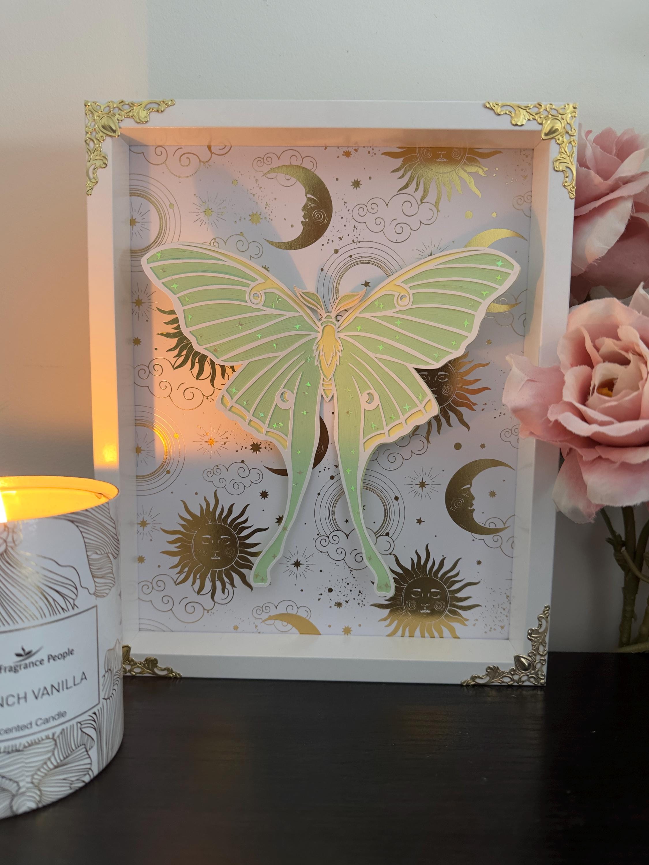 Handmade Sparkling Luna Moth - Framed - Shadow Box - Alternative ...