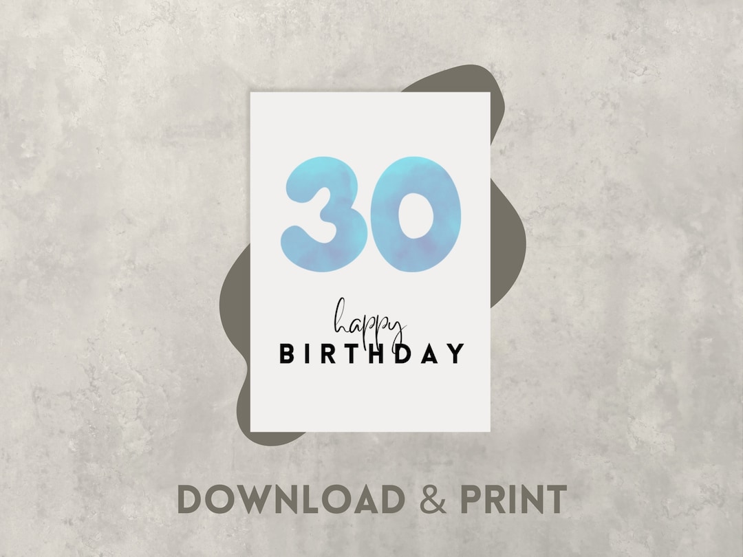 30th Birthday Card, Printable 30th Birthday Card, Simple Printable ...