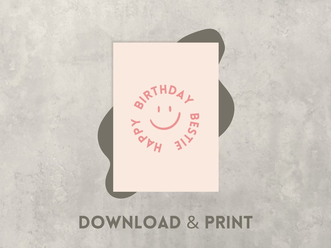 Printable Happy Birthday Bestie Birthday Card, Simple Plain Card to ...