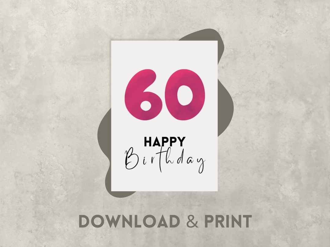 60th Birthday Card, Printable 60th Birthday Card, Simple Birthday Card ...