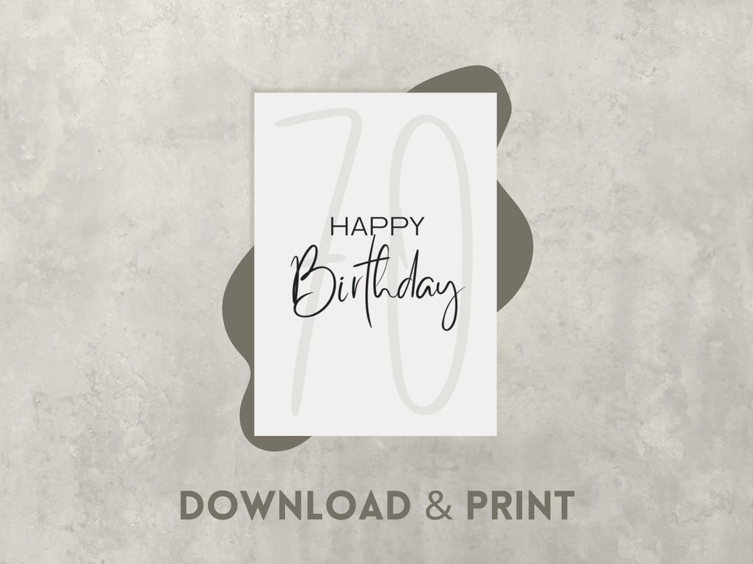 70th Birthday Card, Printable 70th Birthday Card, Simple Printable ...