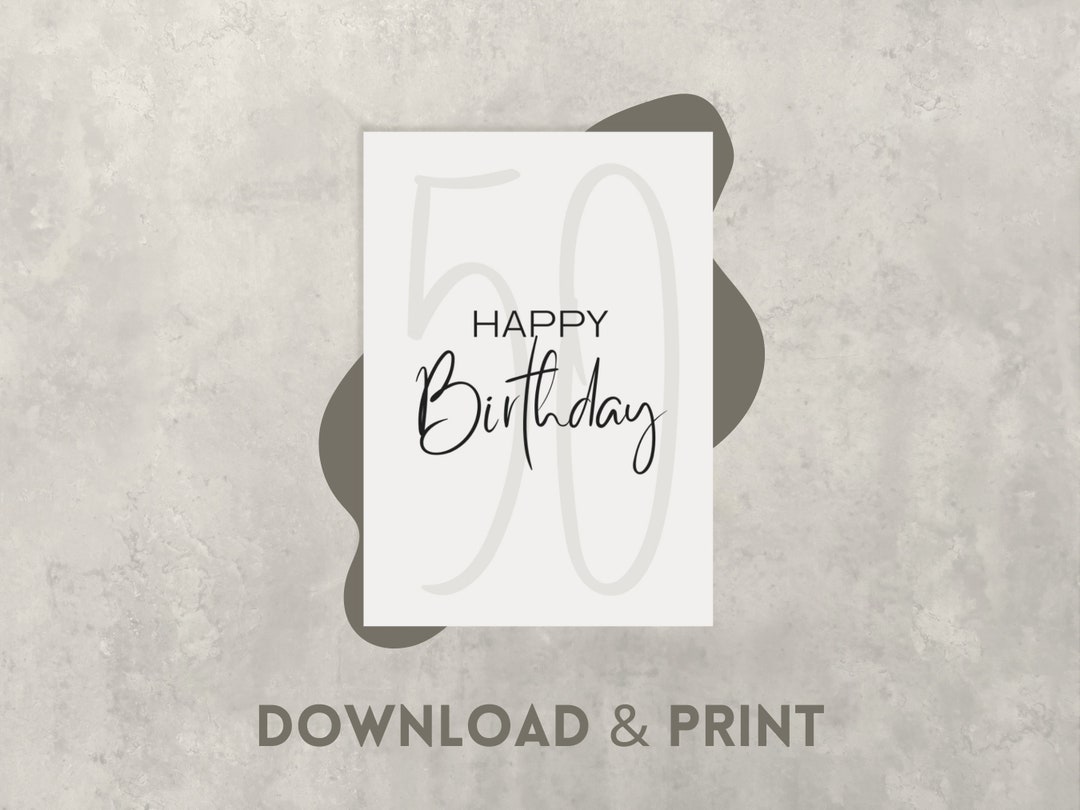 50th Birthday Card, Printable 50th Birthday Card, Simple Printable ...