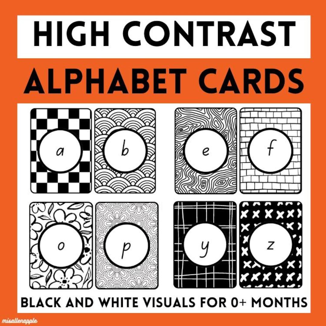 26 Alphabet High Contrast Cards Printable Black and White Sensory Cards ...