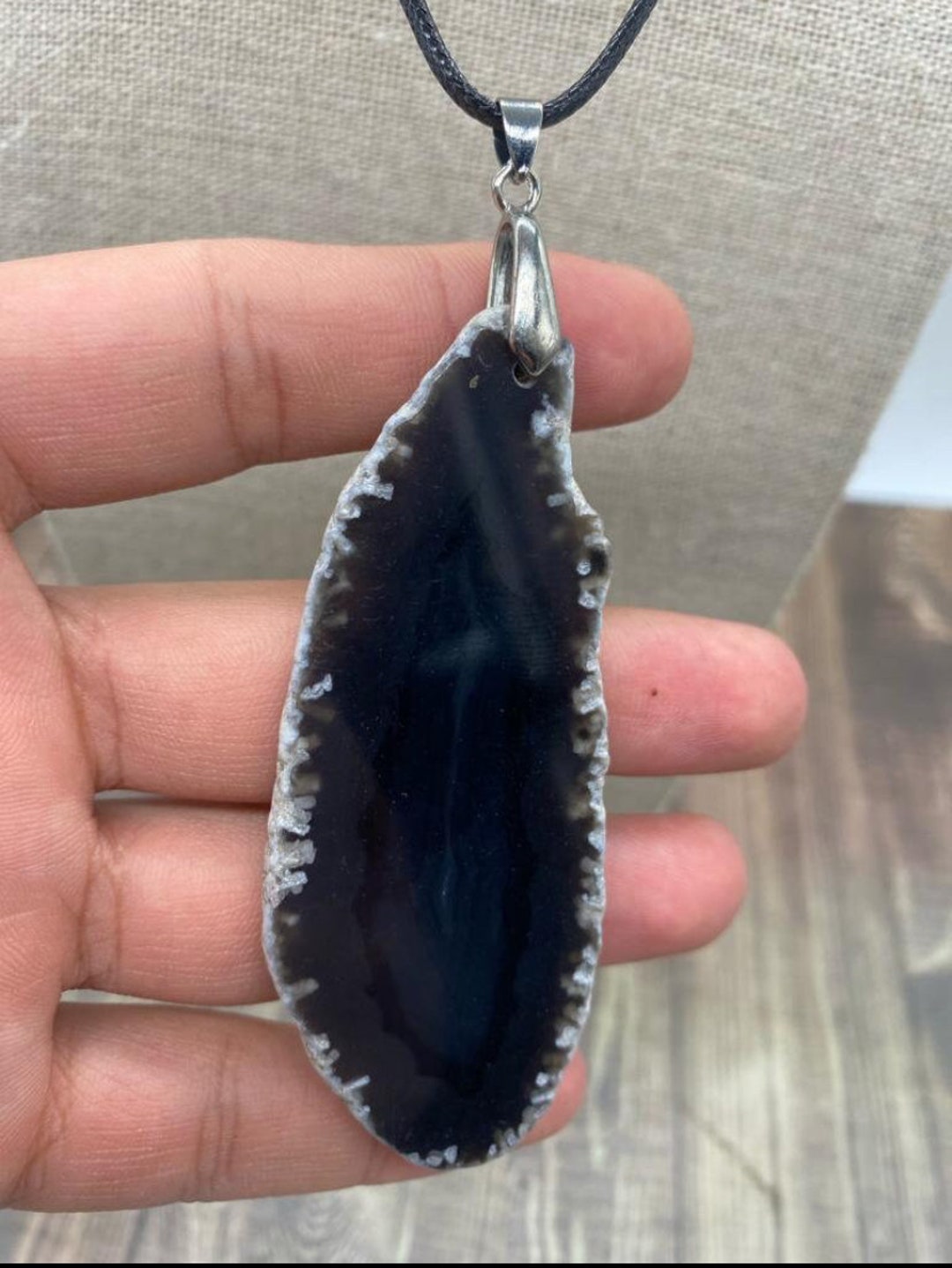 Black Agate Geode Slice Pendant, Moss Agate Pendant, Unique Gift for ...