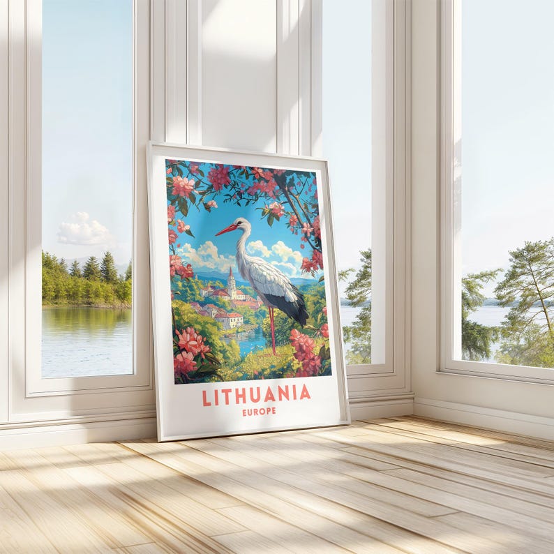 Lithuania Travel Poster | Digital Download | White Stork Wall Art ...