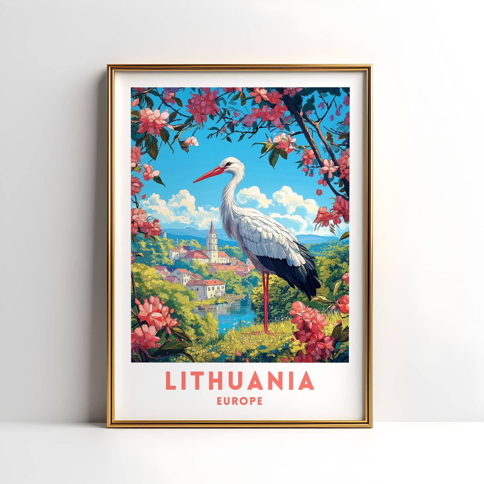 Lithuania Travel Poster | Digital Download | White Stork Wall Art ...