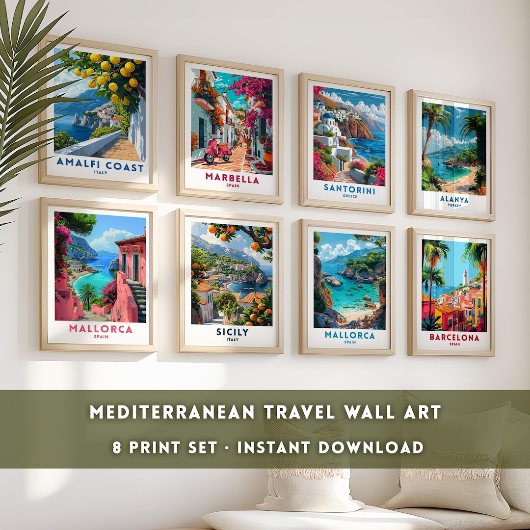 Mediterranean Travel Wall Art Set | 8 Printable Posters | Instant ...