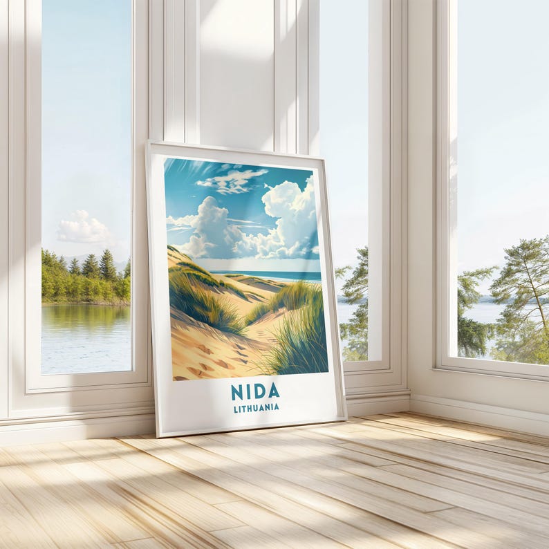 Nida Lithuania Travel Print, Dunes Wall Art, Illustration Artwork ...