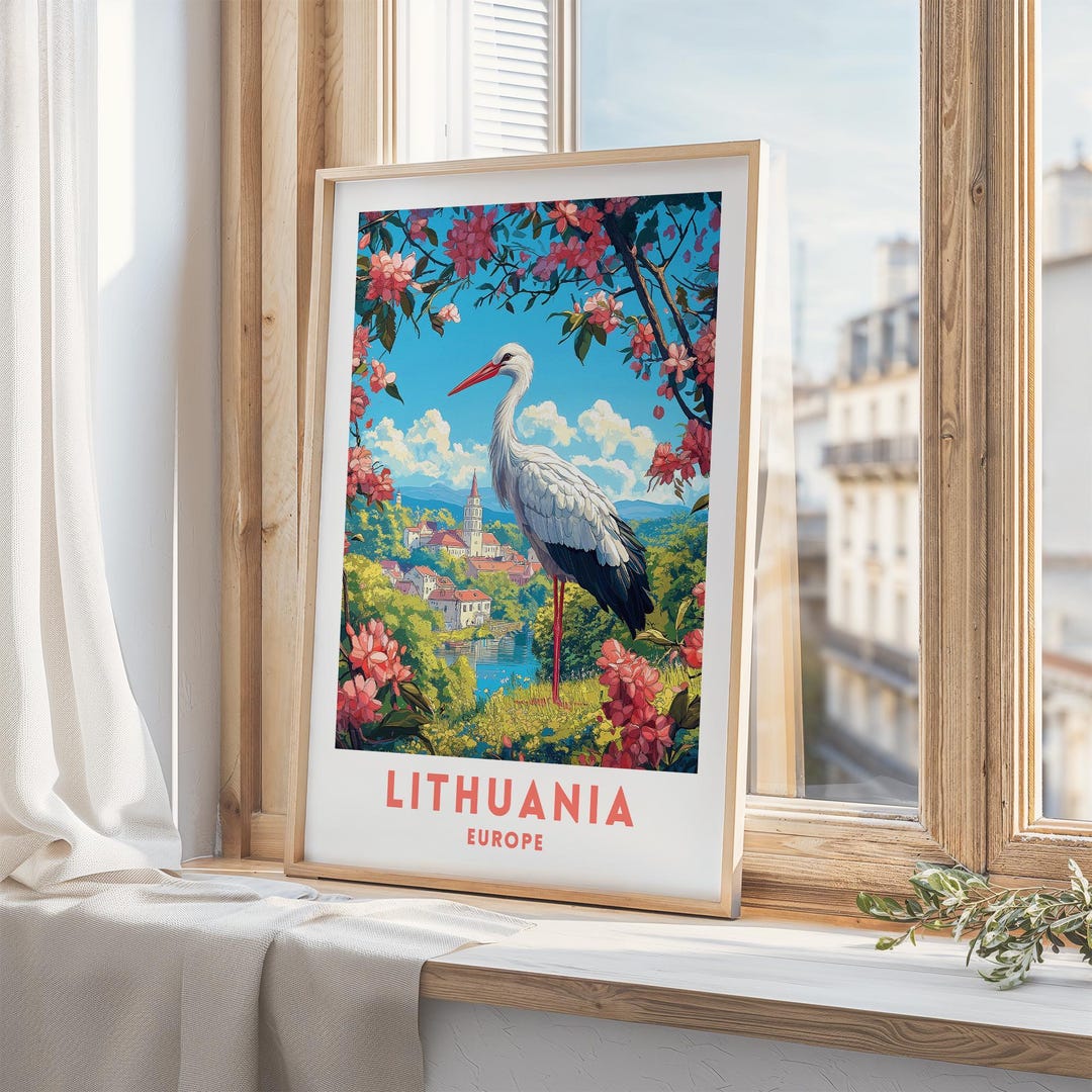 Lithuania Travel Poster | Digital Download | White Stork Wall Art ...