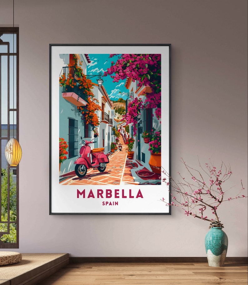 Marbella Vintage Travel Print, Spanish Wall Art, Spain Poster, Summer ...